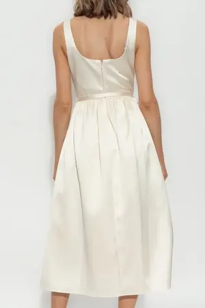 SELF-PORTRAIT Satin Midi Dress With Floral Detail - Cream