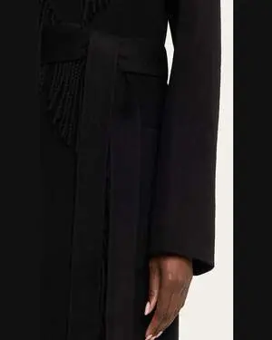 Simkhai Belted Fringe Robe Coat - Black