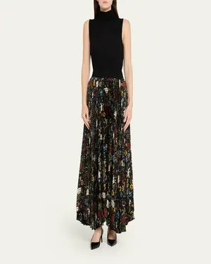 Alice + Olivia Katz Asymmetric Pleated Maxi Skirt - Tapestry T