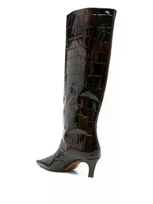Retrofete 55mm Taliah Crocodile-effect Knee-high Boots - Brown