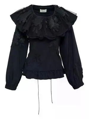CAROLINE HU Ruffle Embroidered Blouse