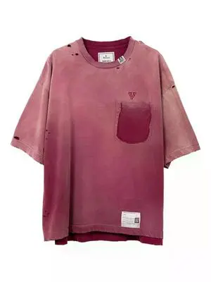 Mihara Yasuhiro Sun Faded-effect Chest-pocket Cotton T-shirt - Red