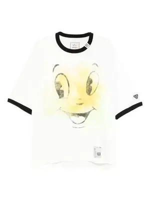 Mihara Yasuhiro Happy Face Printed Ringer T-shirt - White