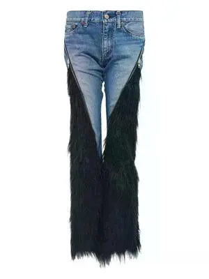 Junya Watanabe Faux-fur Paneled Straight Leg Jeans