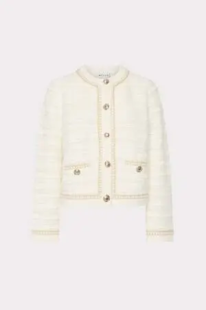 MILLY Textured Knit Jacket With Metallic Detail - Ecru
