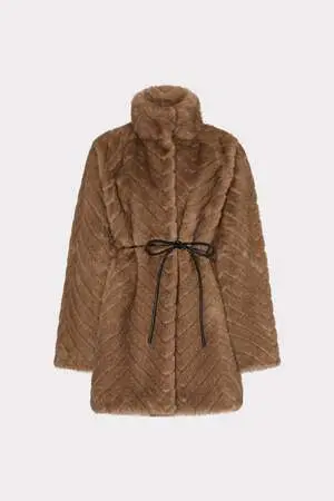 MILLY Dayna Chevron Faux Fur Coat - Brown