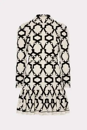 MILLY Willa Velvet Flocked Lace Mini Dress - White/black