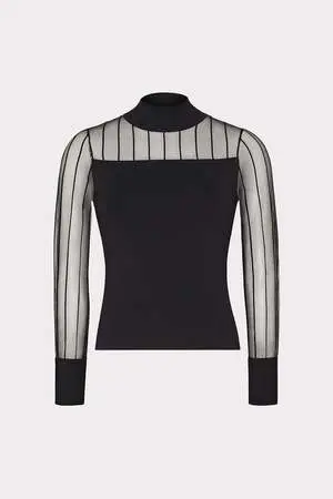 MILLY Krissy Sheer Knit Mock Neck Top