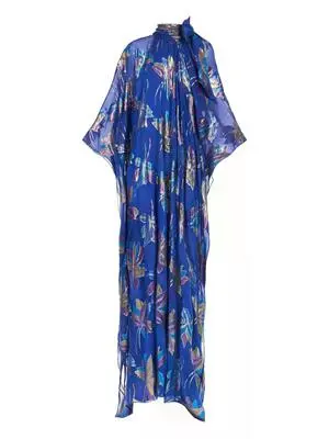 TALLER MARMO Stevie Bow-floral Maxi Kaftan - Blue
