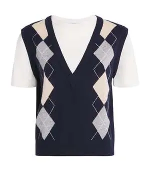 Sandro Wool-cashmere Layered Argyle Sweater Vest - Blue