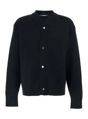 Jacquemus Wool Cardigan With J Logo - Black