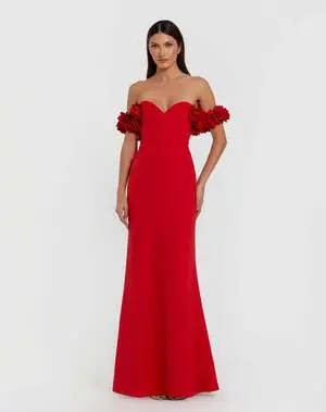 Mac Duggal Crepe Gown With 3d Floral Appliqu - Red