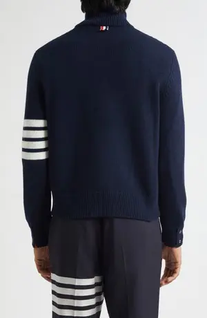 Thom Browne 4-bar Jersey Stitch Virgin Wool Half Zip Sweater - Navy