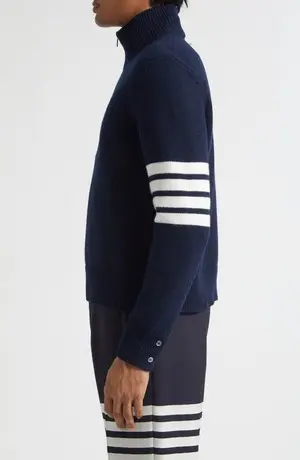 Thom Browne 4-bar Jersey Stitch Virgin Wool Half Zip Sweater - Navy