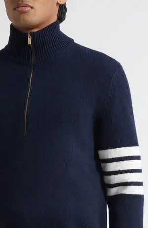 Thom Browne 4-bar Jersey Stitch Virgin Wool Half Zip Sweater - Navy