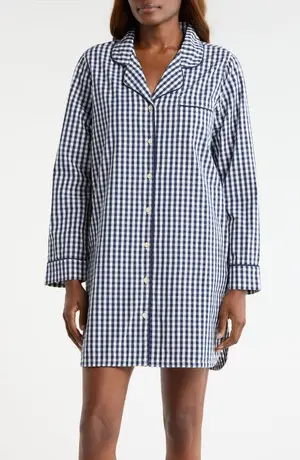 Nordstrom Classic Piped Cotton Nightshirt - Navy Laura Gingham