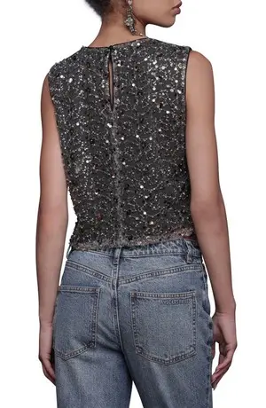 Avec Les Filles Sequin Mesh Tank