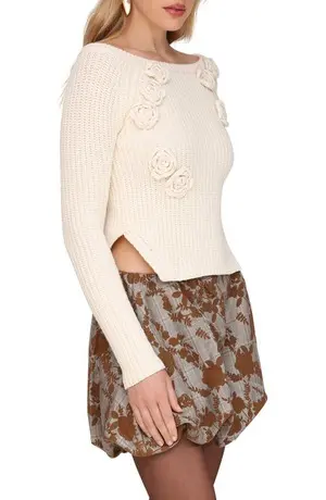 Avec Les Filles Rosette Boat Neck Sweater