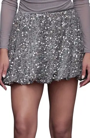 Avec Les Filles Sequin Velvet Bubble Mini Skirt