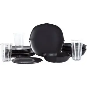 STONE + LAIN Baskerville Stoneware 16-piece Dinnerware Set - Black