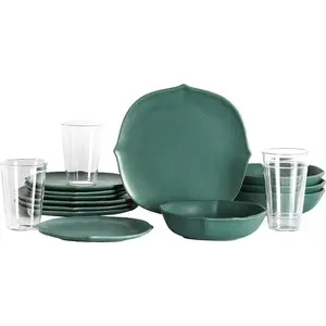STONE + LAIN Baskerville Stoneware 16-piece Dinnerware Set Green