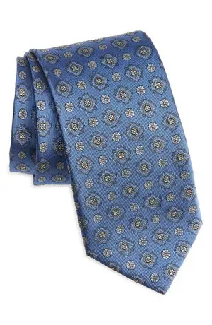 Canali Medallion Silk Jacquard Neck Tie Bright Blue