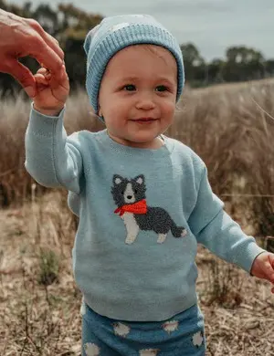 PUREBABY On The Farm Sweater - Country Air Melange Blue Dog