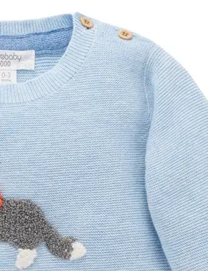 PUREBABY On The Farm Sweater - Country Air Melange Blue Dog