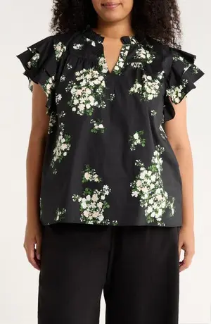 SUGARLIPS Emery Floral Cotton Split Neck Top