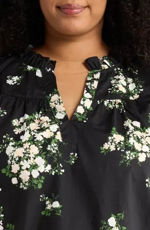 SUGARLIPS Emery Floral Cotton Split Neck Top