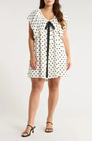 SUGARLIPS Lois Polka Dot Cotton Babydoll Dress - White-black