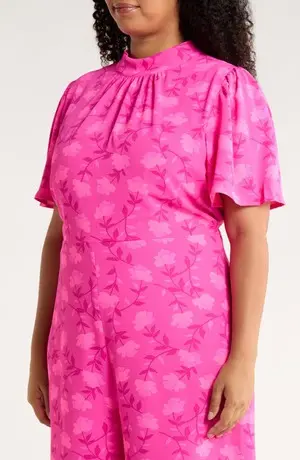 SUGARLIPS Floral Mock Neck Wide Leg Jumpsuit