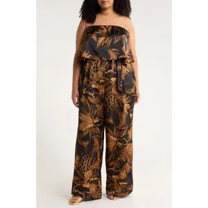 SUGARLIPS Abstract Strapless Wide-leg Jumpsuit - Black-tan