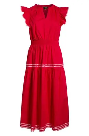 SUGARLIPS Solene Ruffle Cotton Maxi Dress - Cherry