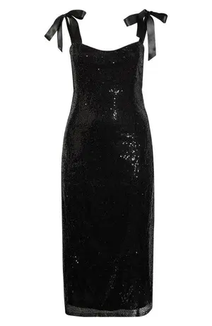 SUGARLIPS Sequin Tie Strap Midi Dress - Black
