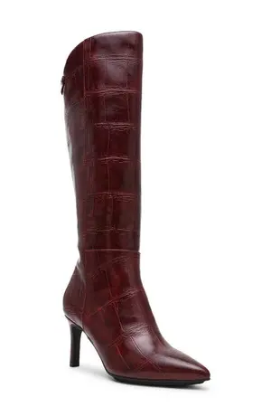 Anne Klein Marucia Pointed Toe Knee High Boot - Wine Crocodile