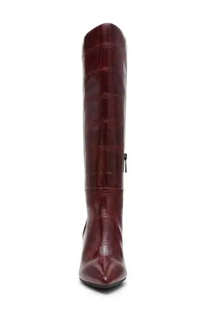 Anne Klein Marucia Pointed Toe Knee High Boot - Wine Crocodile