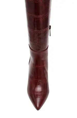 Anne Klein Marucia Pointed Toe Knee High Boot - Wine Crocodile