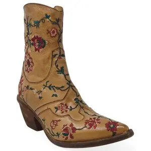 MADISON MAISON Leather Embroidered Ankle Boot - Tan