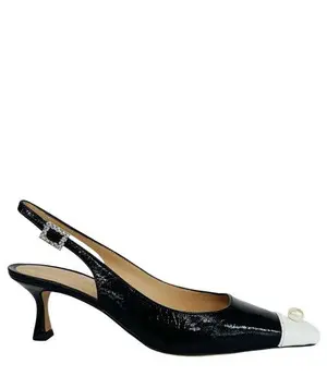 MADISON MAISON Kitten Heel Slingbacks With Pearl Accent - Black/white