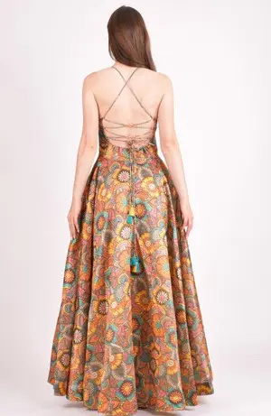 RAAS Sequin Embroidered Silk Long Dress