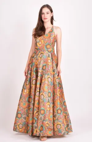 RAAS Sequin Embroidered Silk Long Dress