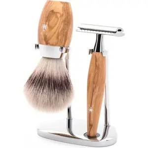 MUHLE Kosmo 3-piece Silvertip Fiber & Safety Razor Shaving Set - Olive Wood