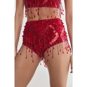 Nasty Gal Embellished Tassel Beaded Shorts - Red