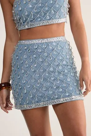 Nasty Gal Droplet Embellished Mini Skirt - Powder Blue