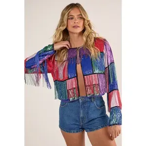 Nasty Gal Color Block Sequin Tassel Jacket