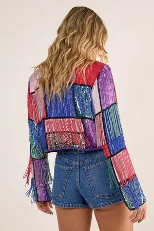 Nasty Gal Color Block Sequin Tassel Jacket