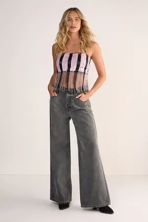 Nasty Gal Striped Sequin Tasseled Crop Top