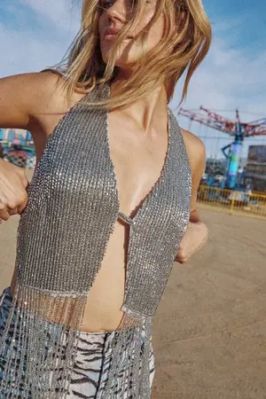 Nasty Gal Bugle Bead Tassel Halter Top