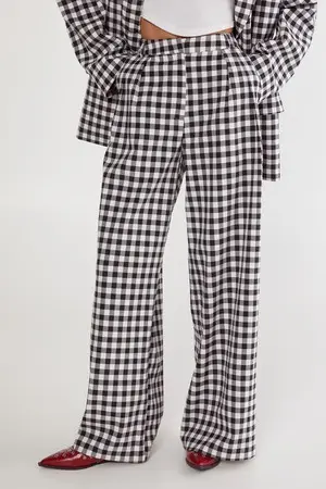 Nasty Gal Gingham Tailored Wide Leg Trousers